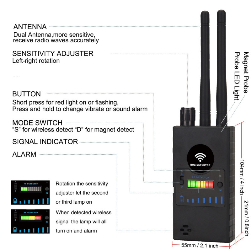 Anti Spy WiFi Camera Detector, Dual Antenna Wireless RF Signal Detector ...