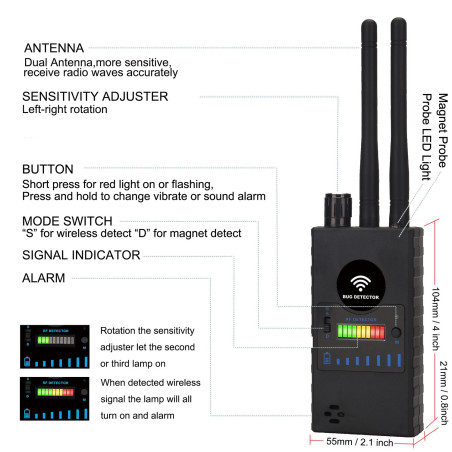 Anti Spy WiFi Camera Detector, Dual Antenna Wireless RF Signal Detector ...